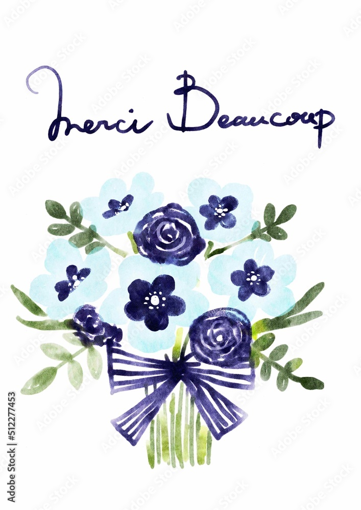 Merci Beaucoup card designs with hand painted watercolor illustration ...