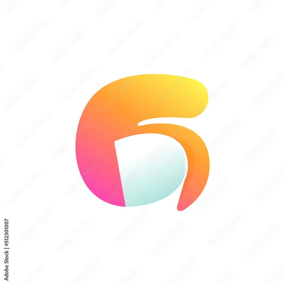 Number six logo with curled corner. Negative space style icon. Colorful ...