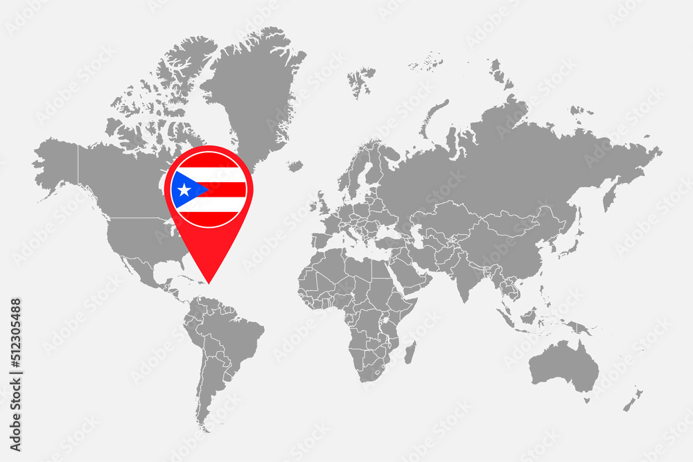 Pin map with Puerto Rico flag on world map. Vector illustration. Stock ...