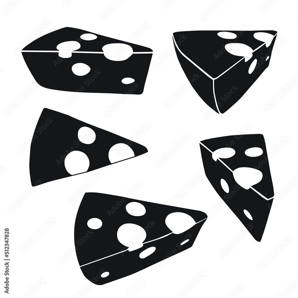 Set of cheese icons. Cheese isolated on a white vector set. Hand drawn ...