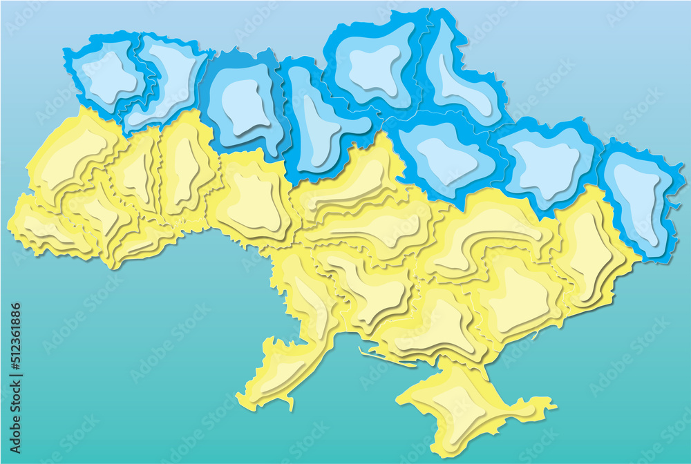Ukraine. Map in 3D style. Paper effect. Distribution by regions ...