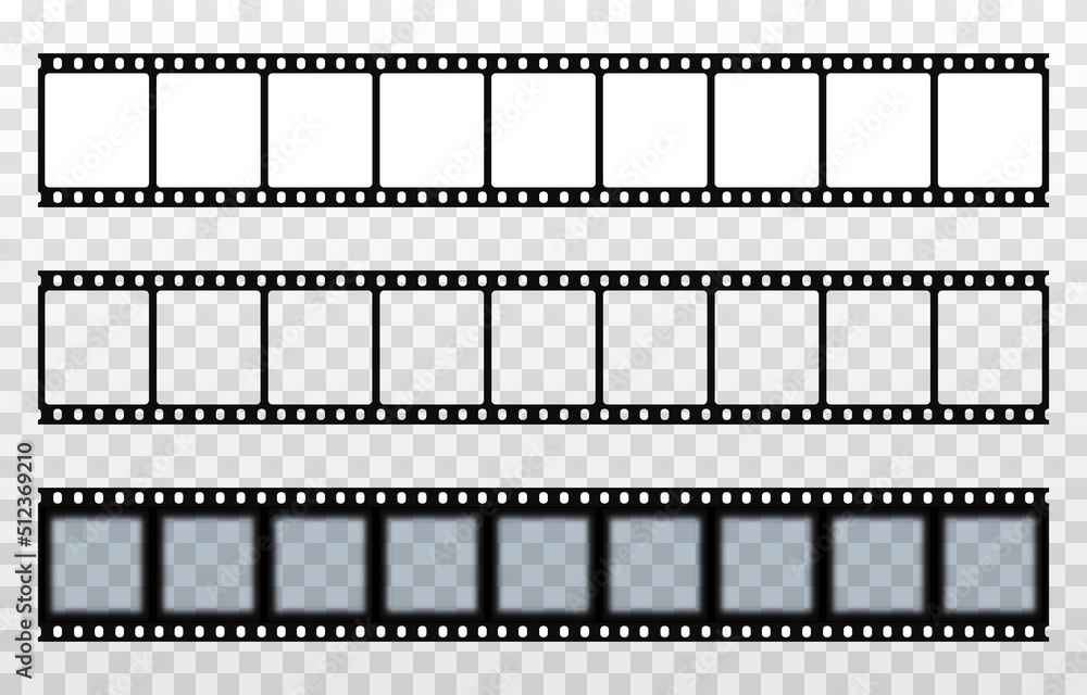 Vector set of film strips png. Retro film roll on isolated transparent background. Photographic ...