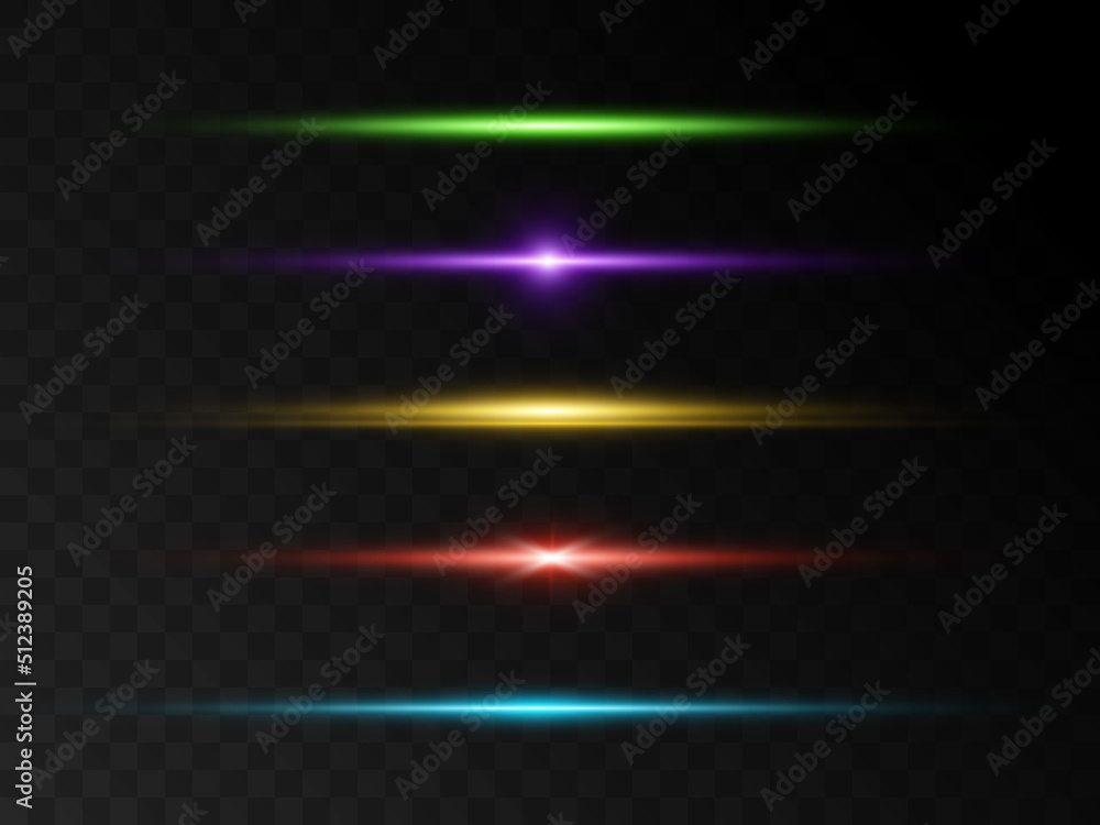 Bright horizontal highlights. Laser beams, horizontal beams of light ...