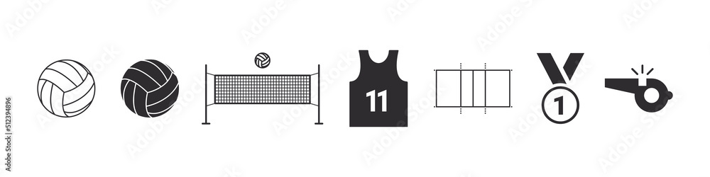 Volleyball icons set. Volleyball signs. Volleyball elements for design ...