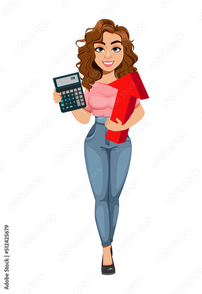 Beautiful business woman making calculations Stock Vector | Adobe Stock