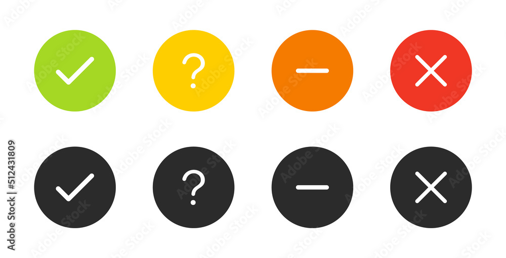 Flat and line check mark icon set. Green OK or tick, red X or deny ...