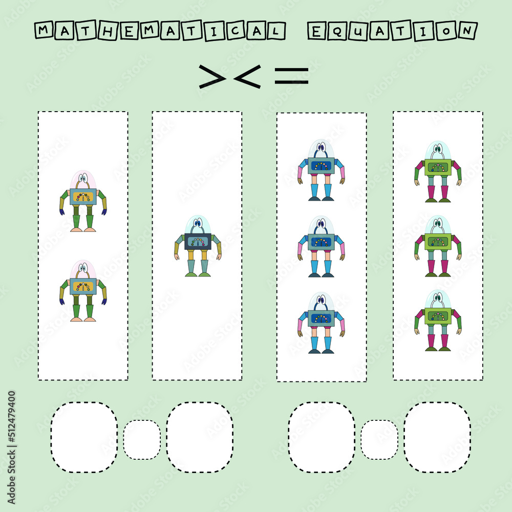 Which is greater, less or equal game with robots . Worksheet for ...