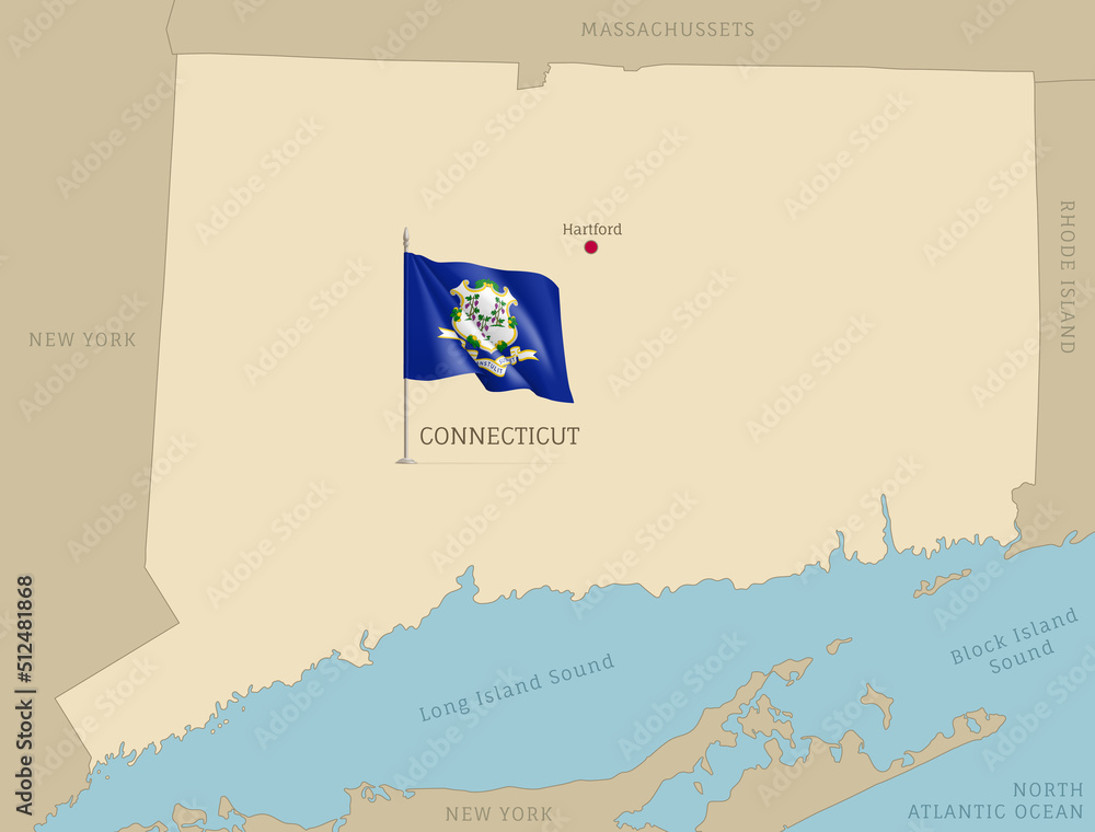 Vector de Stock Map of Connecticut federal state with waving flag ...