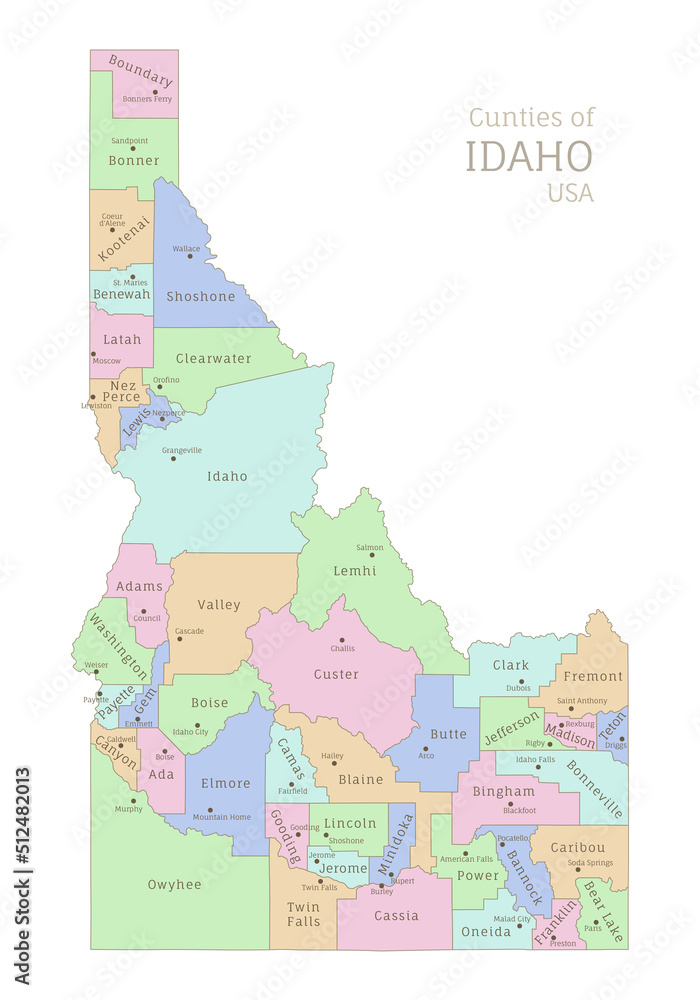Political map of Idaho state, Northwestern American region. USA state ...