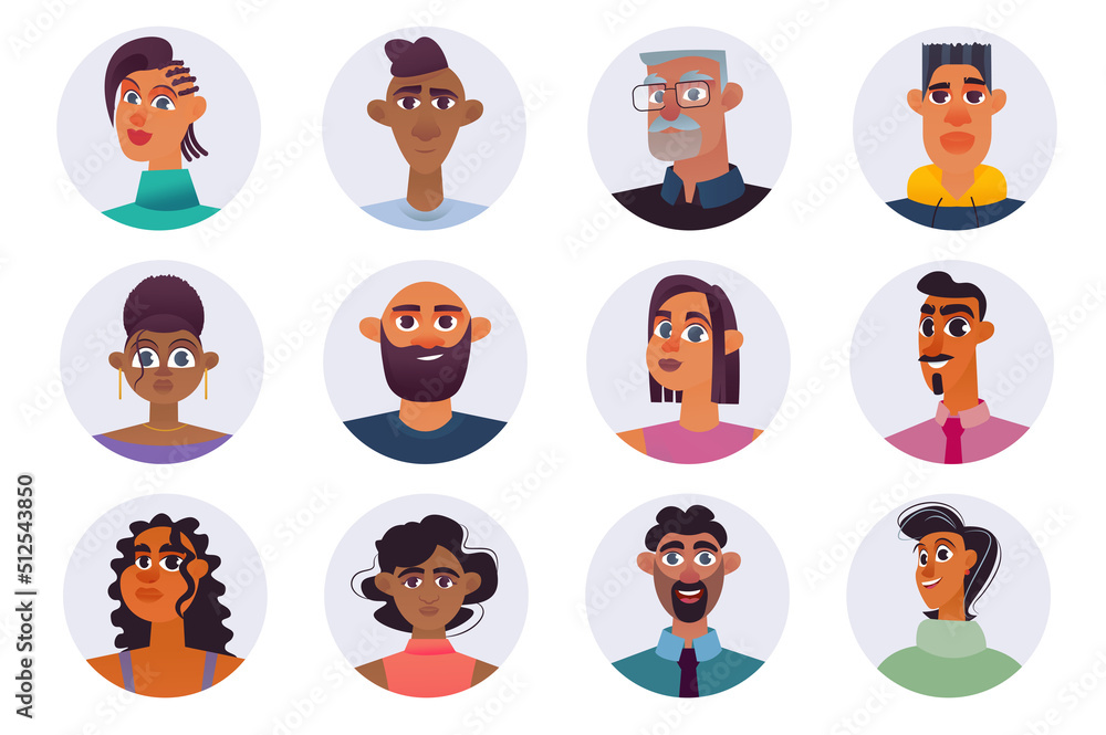 Black people characters avatars isolated set. Diverse men and women ...