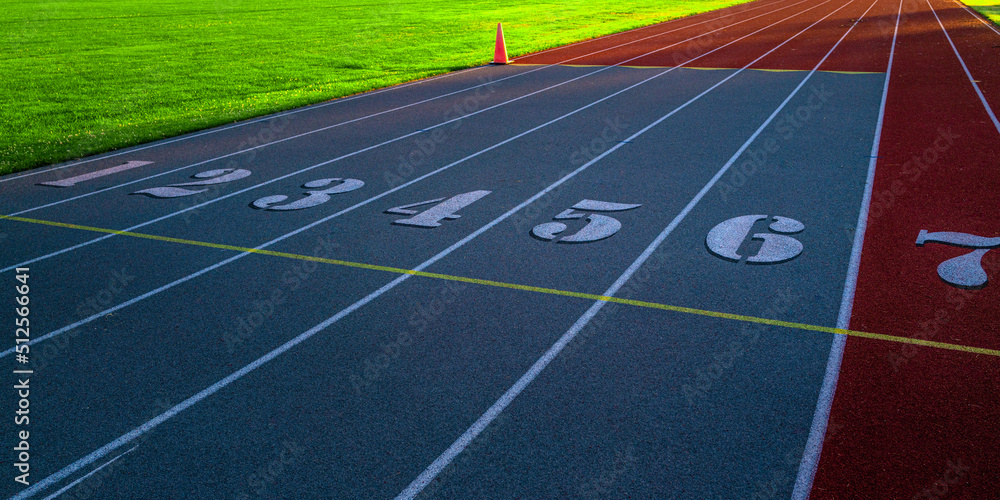 Empty track and field with lines and numbers from 1 to 7 Stock Photo ...