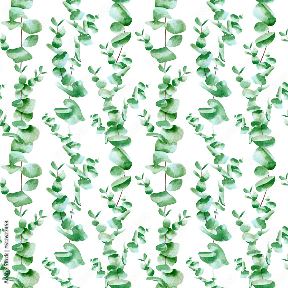 Seamless eucalyptus pattern. Watercolor background with green plant ...