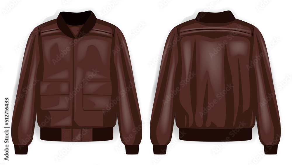 Red bomber jacket front and back view, vector mockup illustration Stock ...