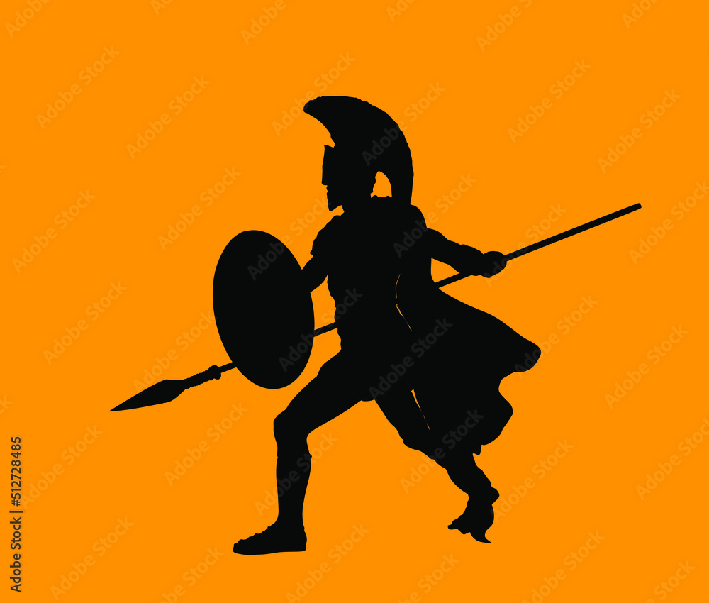 Greek hero ancient soldier Achilles with spear and shield in battle ...
