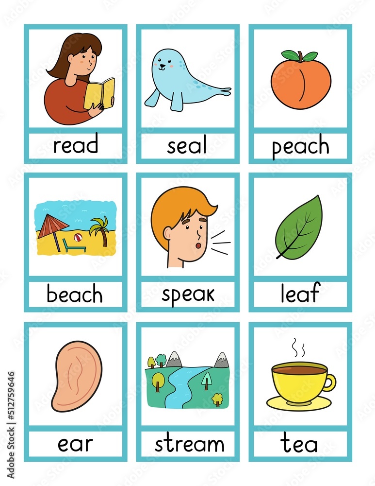 Стоковое векторное изображение «Phonics flashcards with -ea- spelling ...