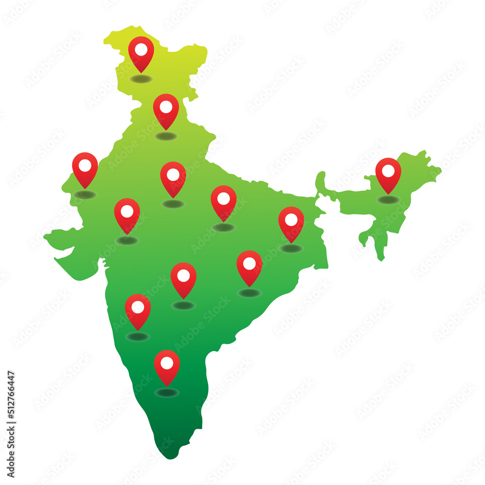 India Map with States Location Stock Vector | Adobe Stock