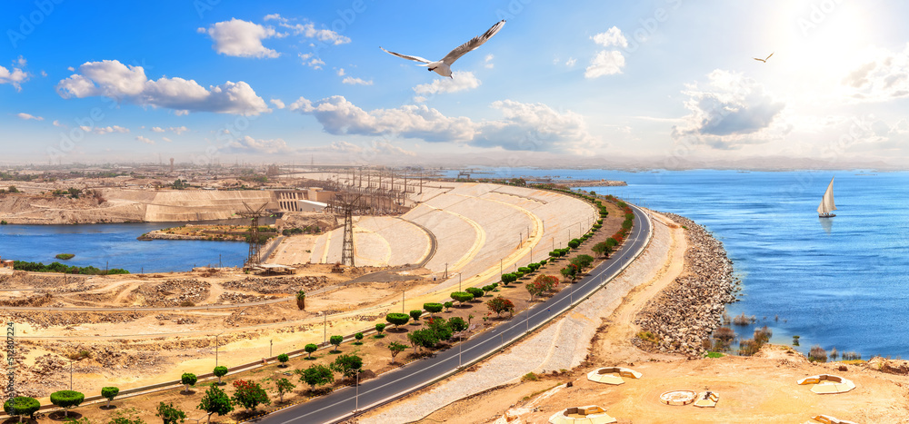 Aswan High Dam view, beautiful sunny panorama, Egypt Stock Photo ...