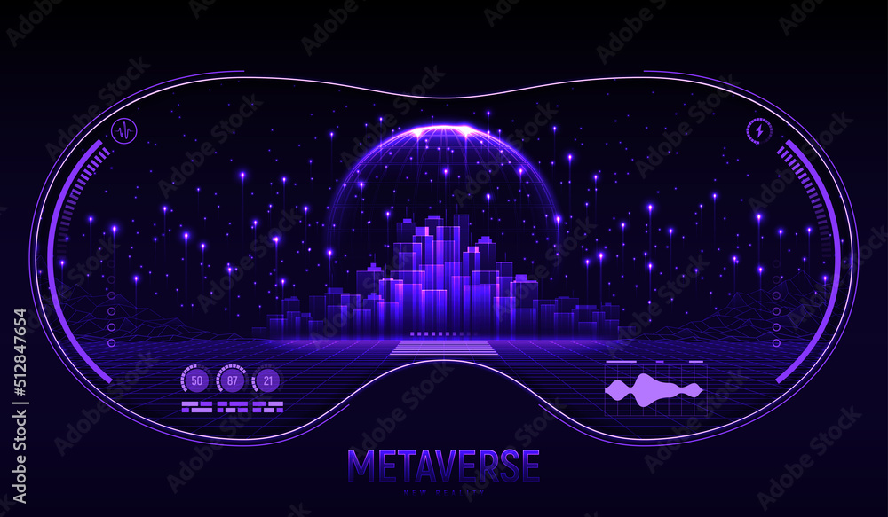 Metaverse city future concept. View from vr glasses on concept of ...