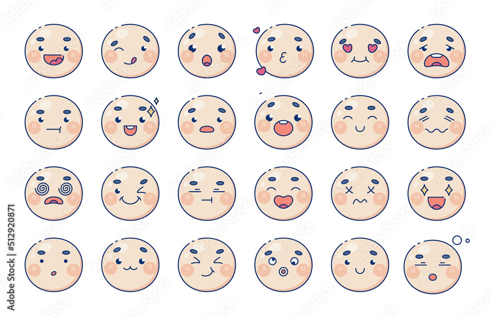 Baby fun face outline emoji icons set. Modern design emoticons face ...