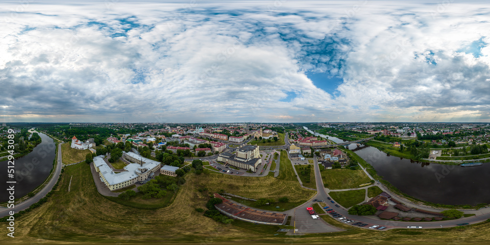 aerial full seamless spherical 360 hdri panorama view overlooking old ...