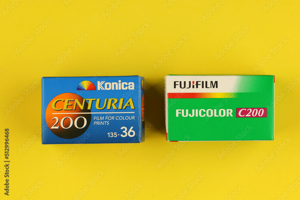 LVIV, UKRAINE - May 29, 2022: fujifilm fujicolor c200 and Konica ...