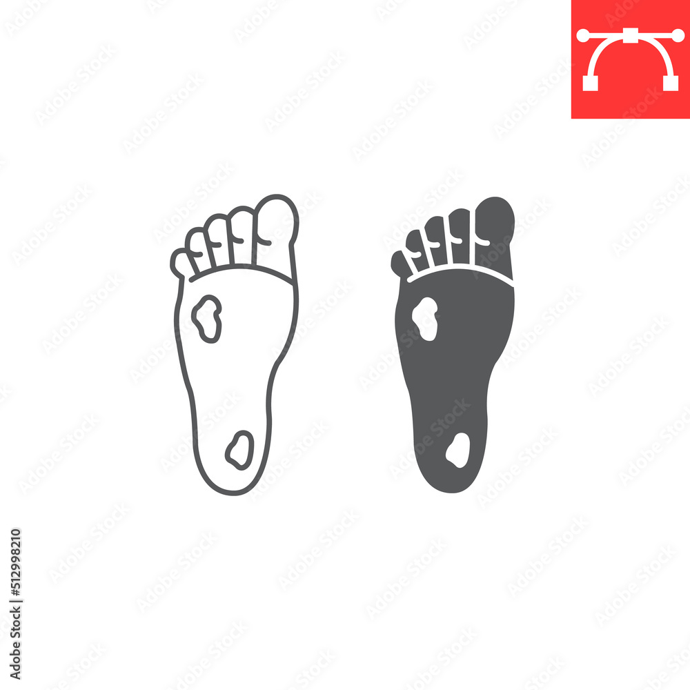Diabetic foot line and glyph icon, ulcer and disease, diabetic foot ...