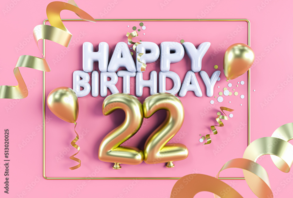 Happy Birthday 22 in Gold auf Rosa Stock Illustration | Adobe Stock