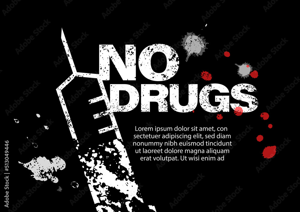 No drugs and syringe background concept vector. Anti, stop narcotic ...