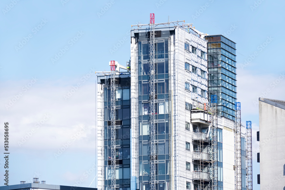 High rise residential building of flats with cladding being replaced ...