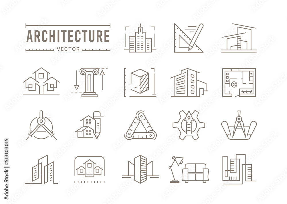 Architecture icons. Construction line logo. Building project plan ...