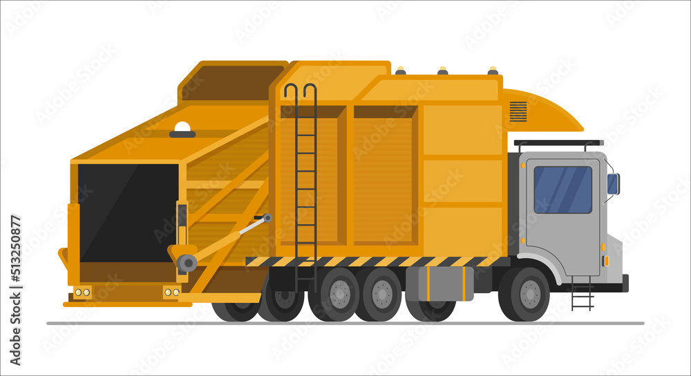 Garbage truck back view, municipal lorry and collector of waste service ...