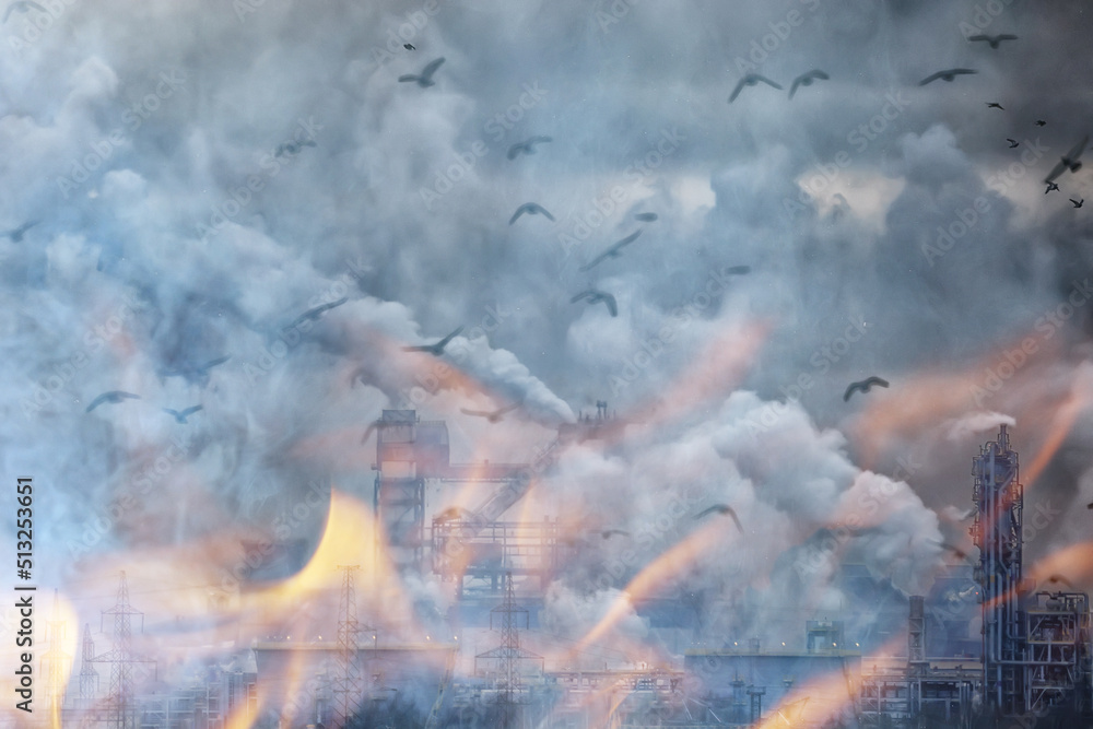 fire industrial conflagration abstract factory background Stock Photo ...