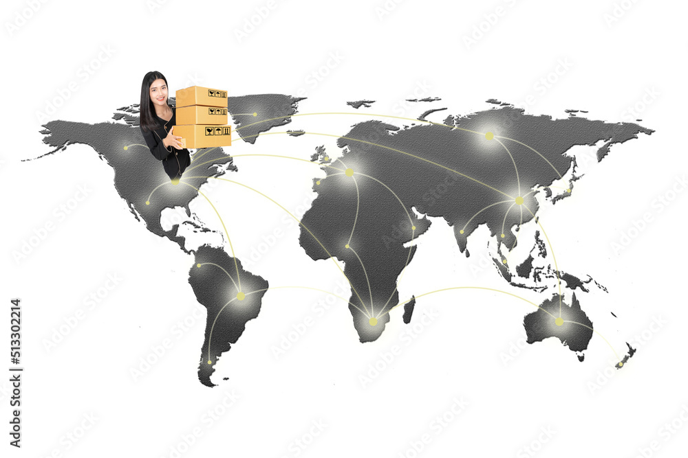 Worldwide Package delivery concept. Business woman holding parcel ...