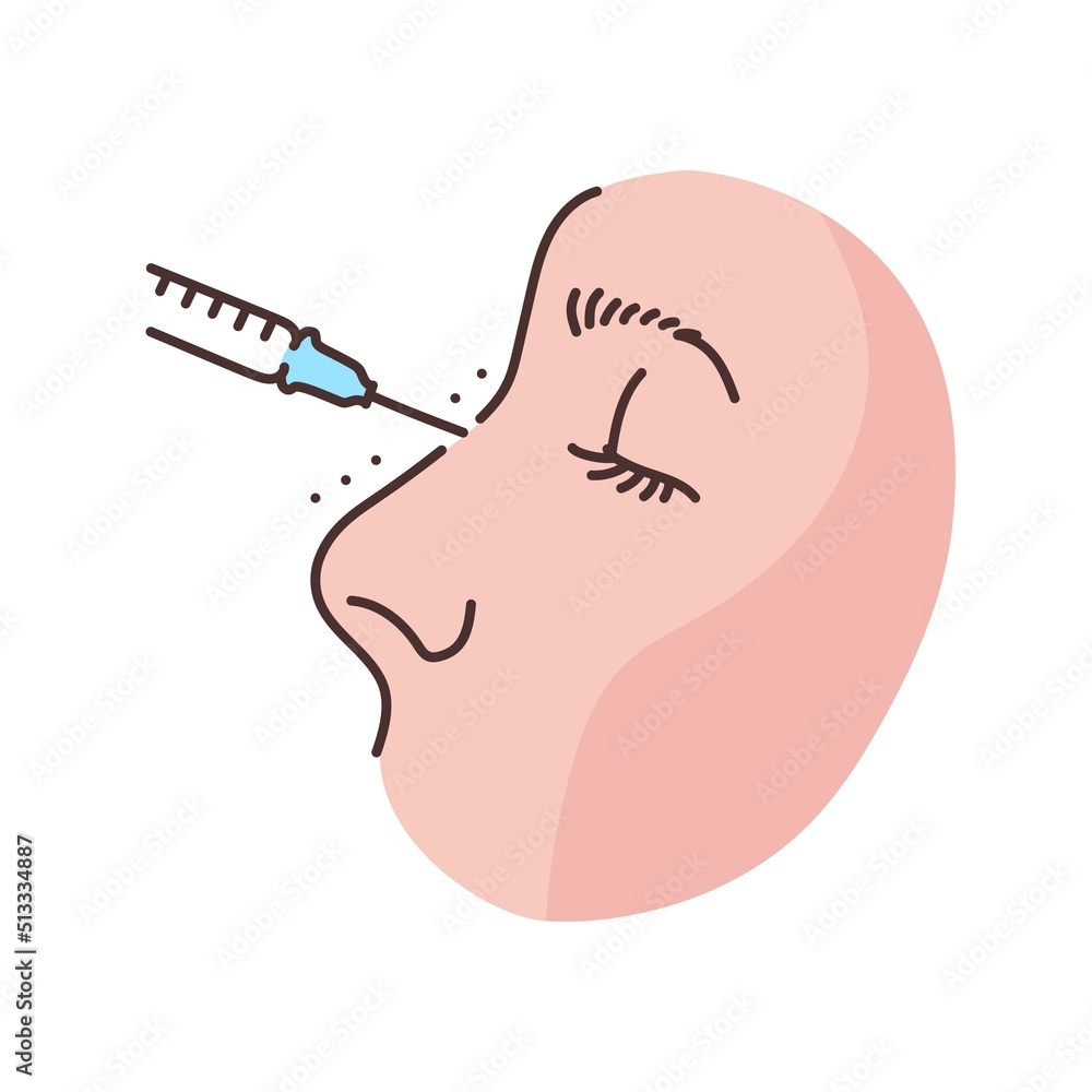 Nose correction with filler color line illustration. Hyaluronic ...