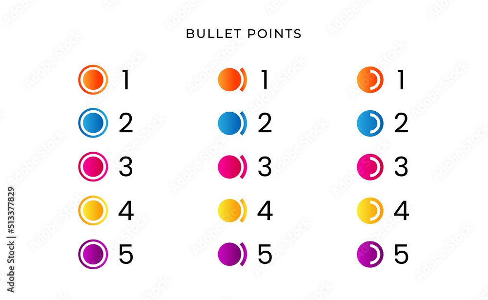 Colorful bullet point number gradient Free Vector Stock Vector | Adobe ...