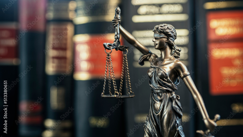 Legal and law concept statue of Lady Justice on books background Stock ...