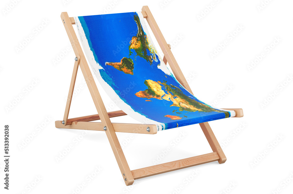 Deckchair with Earth map textue. 3D rendering Stock Illustration ...