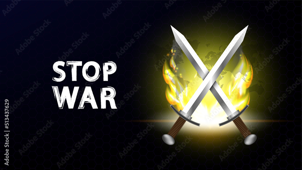 Vector anti-military poster. Crossed swords against the background of a ...