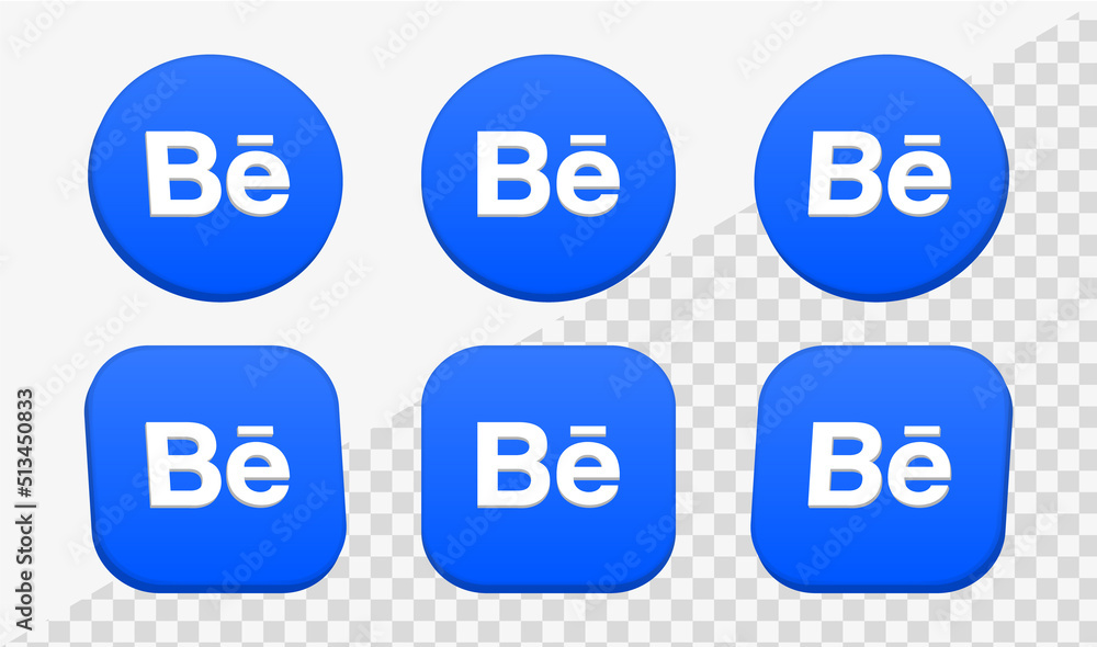 Behance 3d logo button, behance 3d icon. social media 3d icons. social network 3d logos frame in ...