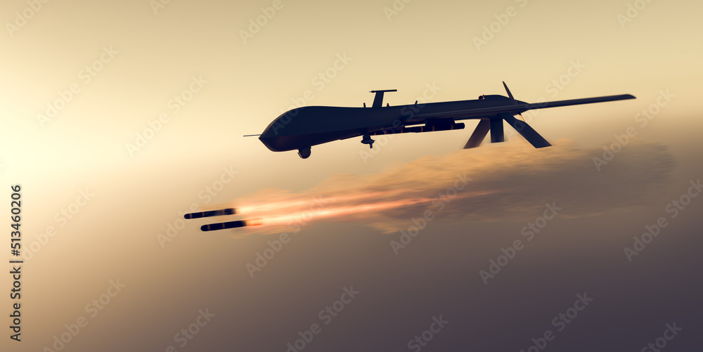 Military combat drone UAV launching missiles Stock Photo | Adobe Stock