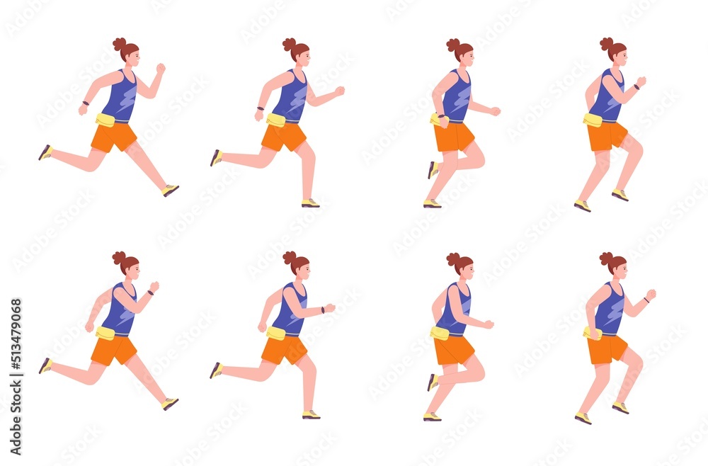 Running woman sequence. Sprite animation run women forward, cycle ...