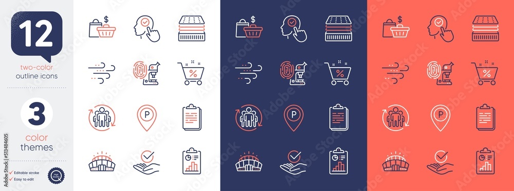 Set of Sale bags, Report and Deluxe mattress line icons. Include Windy ...