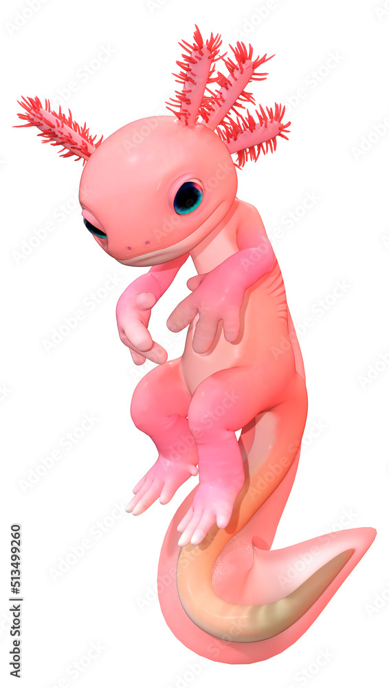 3D Rendering Cartoon Axolotl on White Stock Illustration | Adobe Stock
