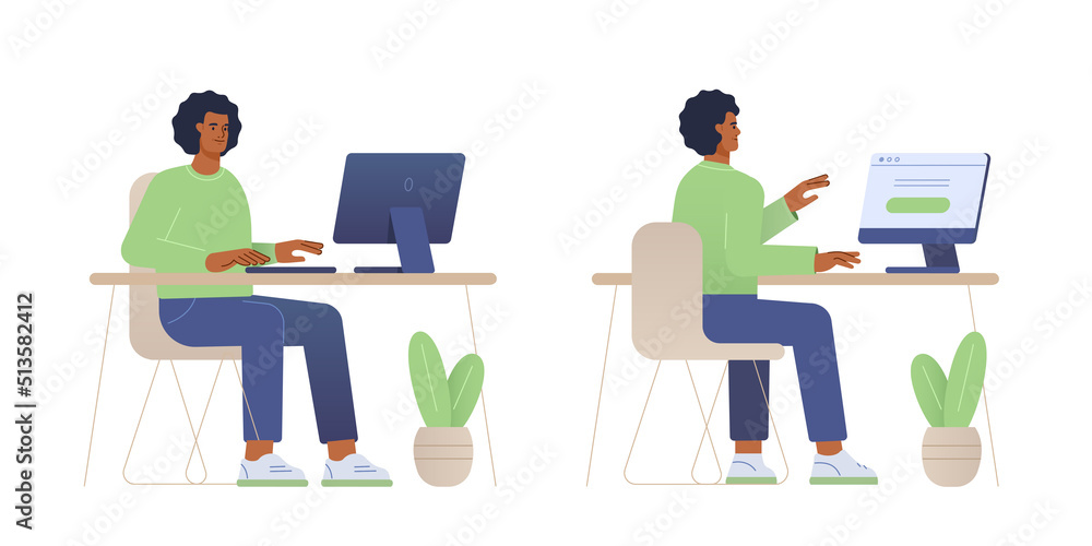 Vector illustration of a male character. Black man works at the ...