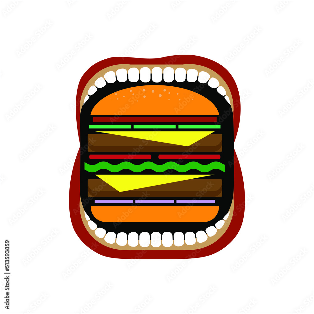 Cartoon huge burger in the mouth Stock Vector | Adobe Stock