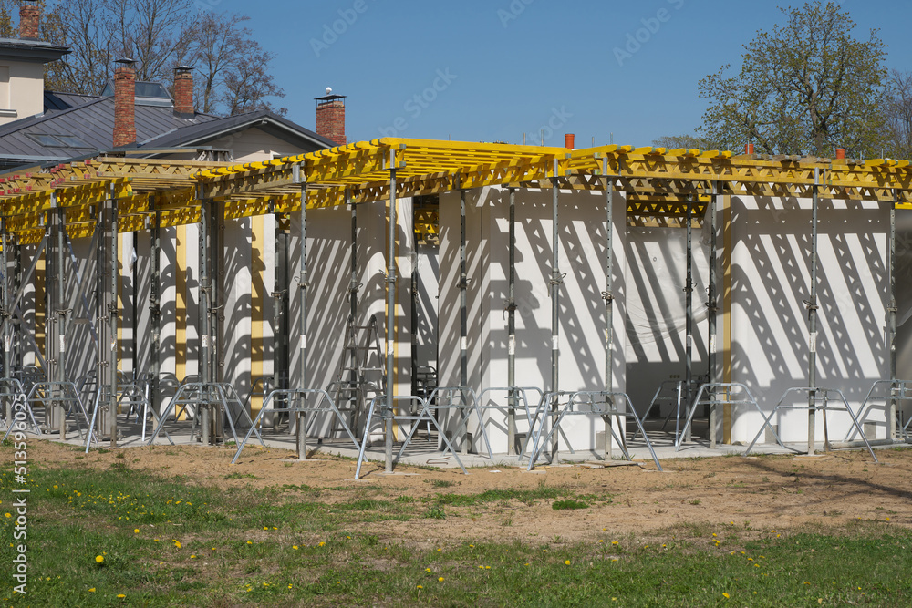 Concrete formwork at construction site.Modular steel formwork is a ...