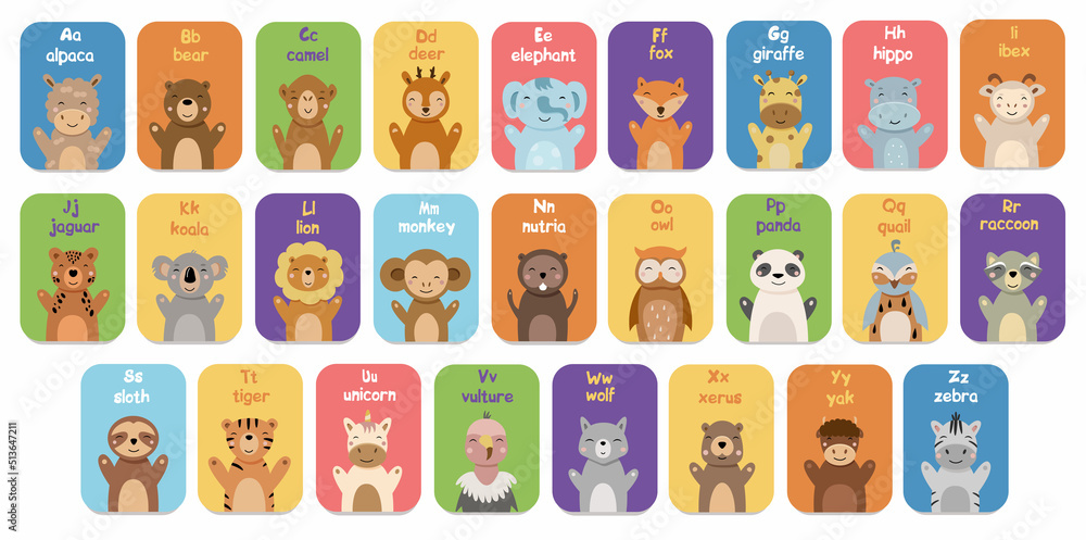 Alphabet cards for kids. Educational preschool learning ABC card with ...