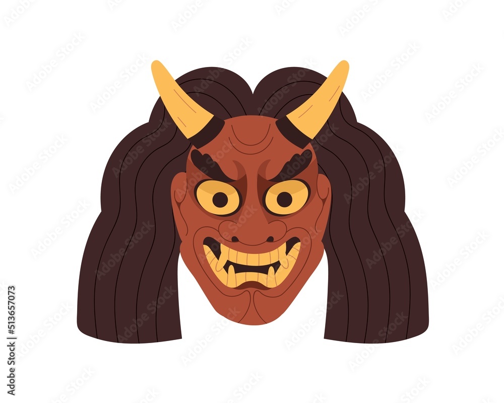 Ondeko, devils noh mask. Angry monsters face for Japan kabuki theater ...