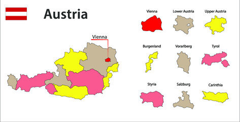 Fototapeta mapa świata dla dzieci Lower Austria Map. State and district ...