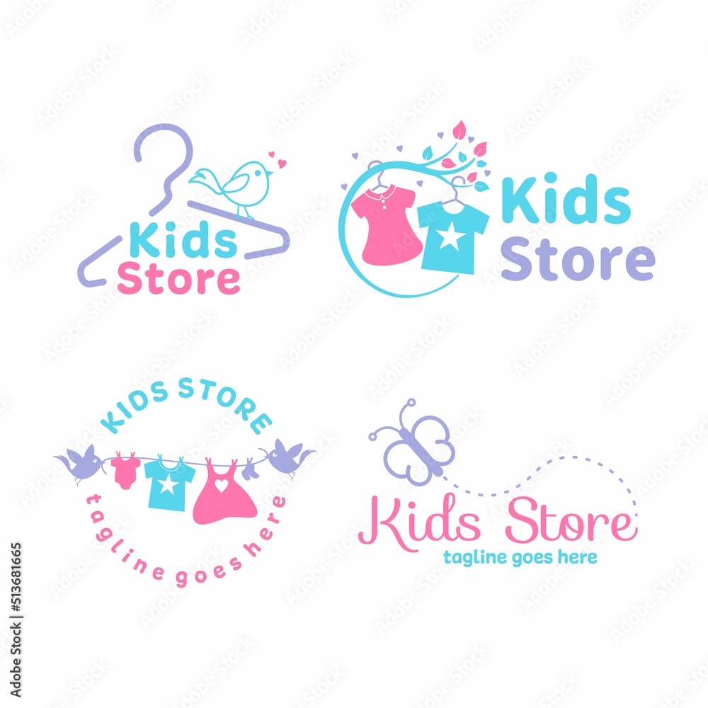 Fashion Kids Store Logo Design Vector Set Stock Vector | Adobe Stock